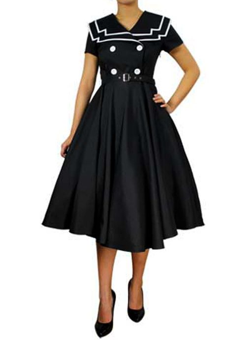 Rk20 Vintage Sailor Nautical Retro Flared Formal Dress Rockabilly 50s