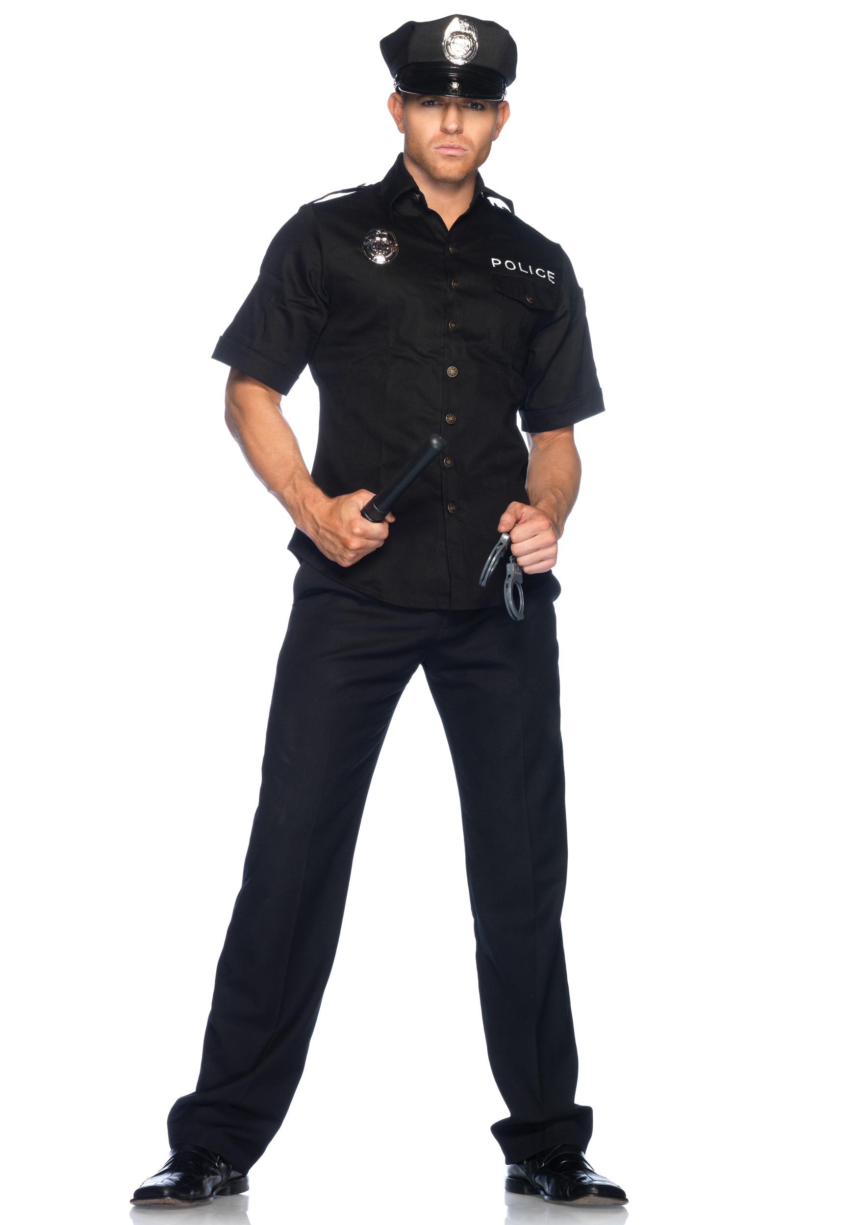 K36 Mens Black Police Officer Policeman Halloween Cops Uniform Costume